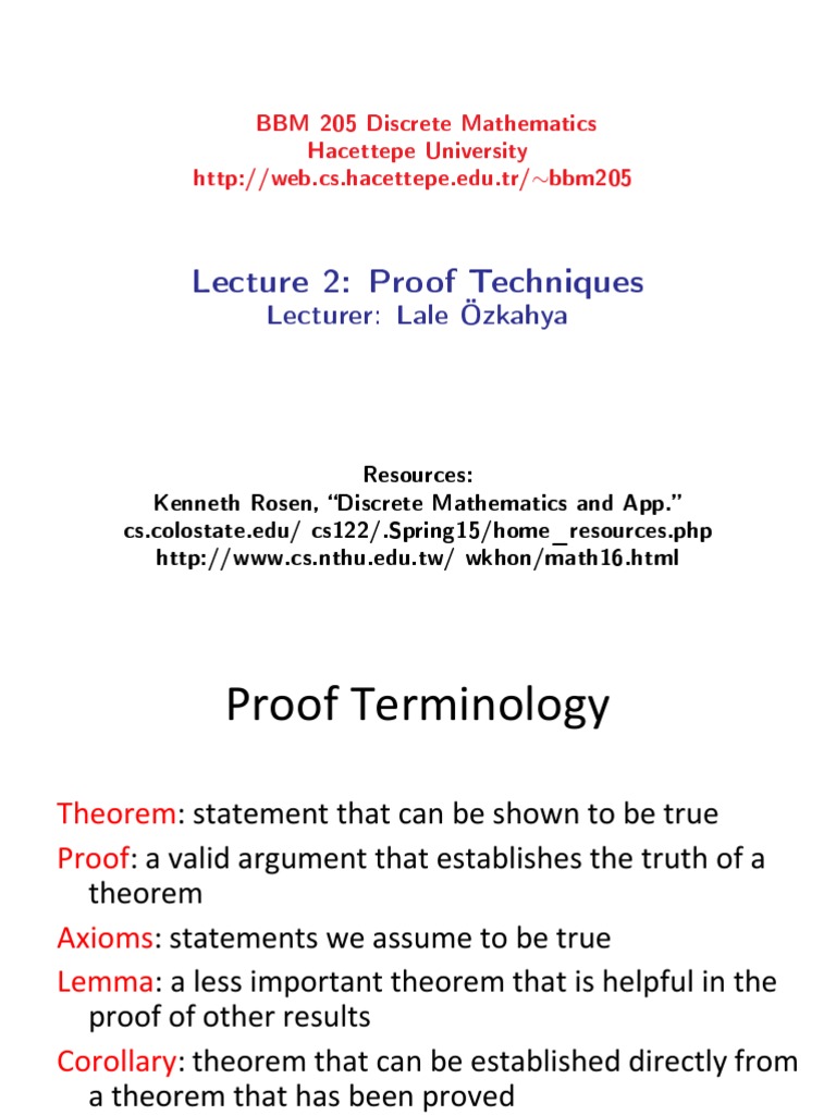 Lecture 2: Proof Techniques: BBM 205 Discrete Mathematics Hacettepe ...