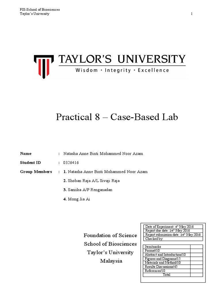 Practical 8 - Case-Based Lab: Foundation of Science School of ...
