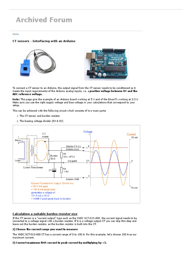 CT Sensors - Interfacing With An Arduino - Archived Forum | PDF ...