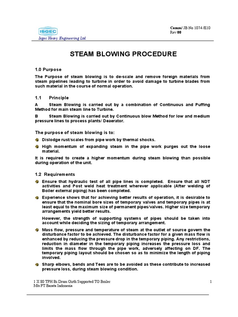 Steam Blowing Procedure for Boilers | PDF | Steam | Pipe (Fluid Conveyance)
