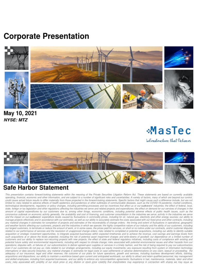 MasTec Corporate Presentation 051021 | PDF | Renewable Energy ...