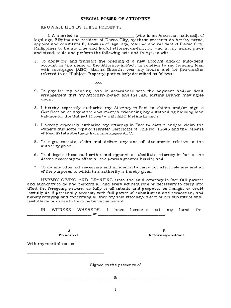 SPA To Open Auto-Debit Account - XXX-Format-Sample | PDF | Power Of ...