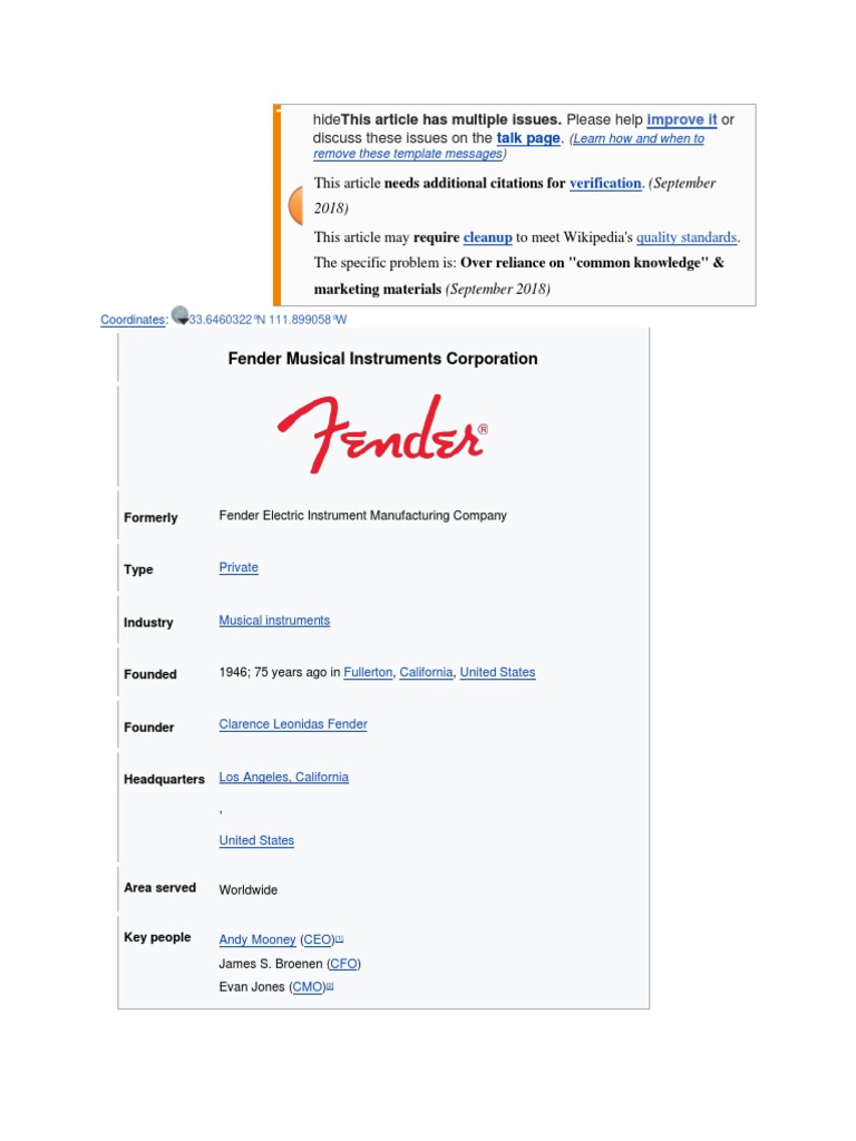 Fender Musical Instruments Corporation: This Article Needs Additional ...