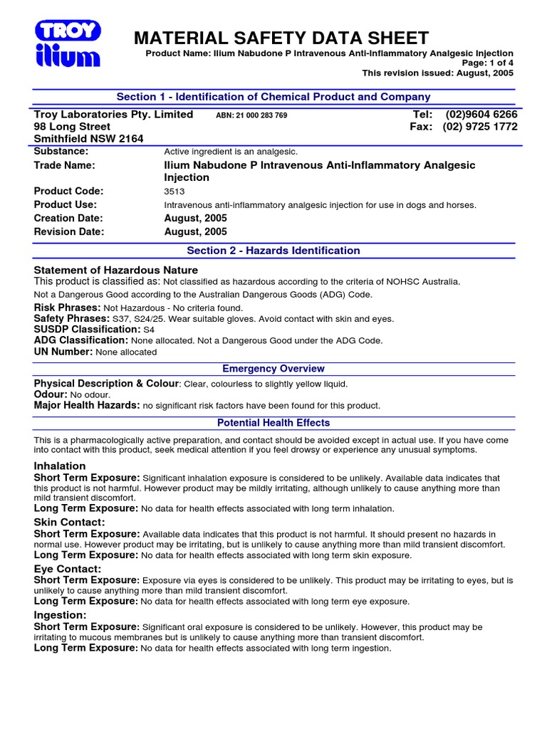 Nabudone-P Phenylbutazone Injection-Msds - Ethical Agents | Download ...