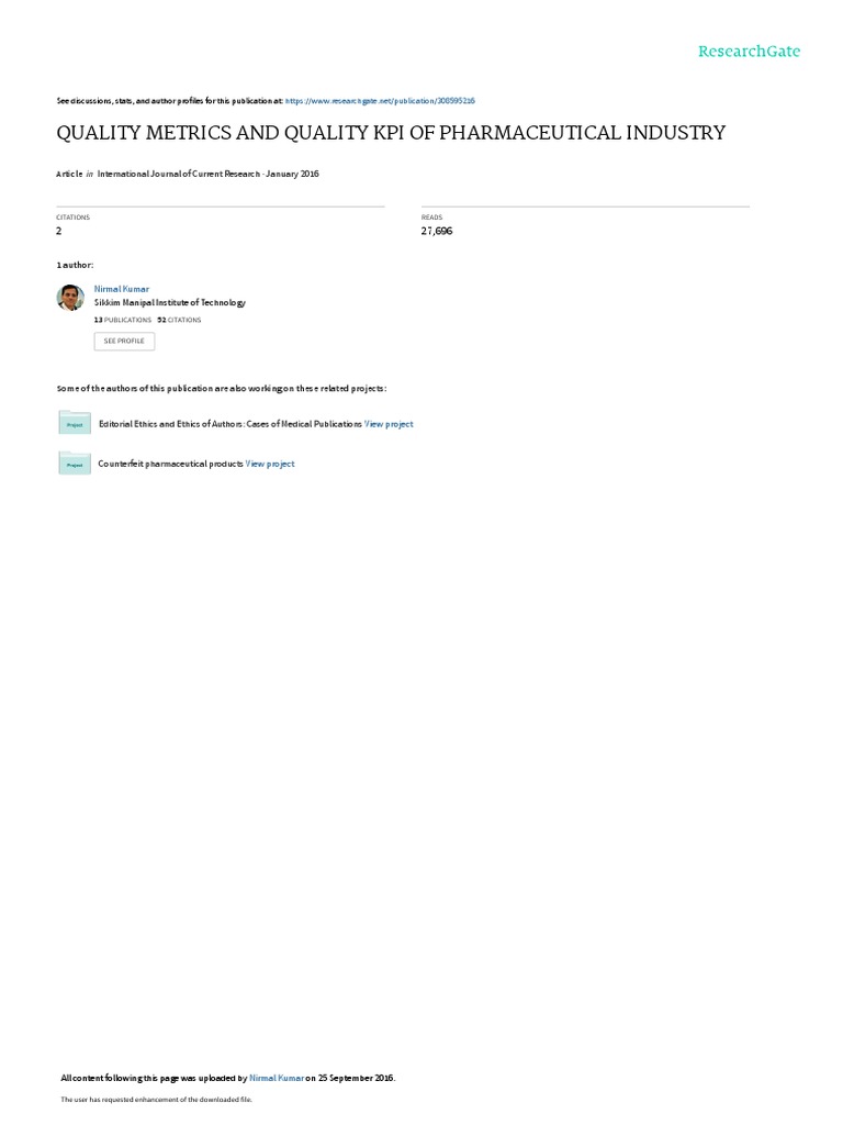 Quality Metrics and Kpi | PDF | Food And Drug Administration ...