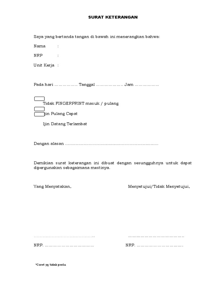Form Telat, Ijin Pulang Cepat Dan Tidak Absen | PDF