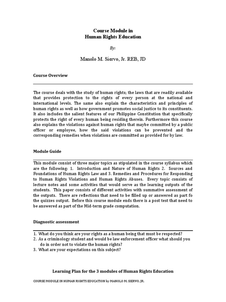 Learning Plan for a Three-Module Course on Human Rights Education | PDF ...