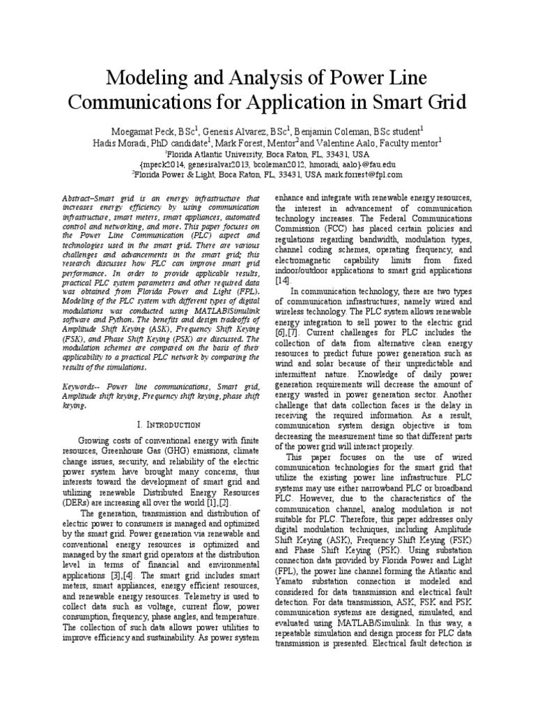 Modeling and Anylysis of Power Line Communications for Application in ...