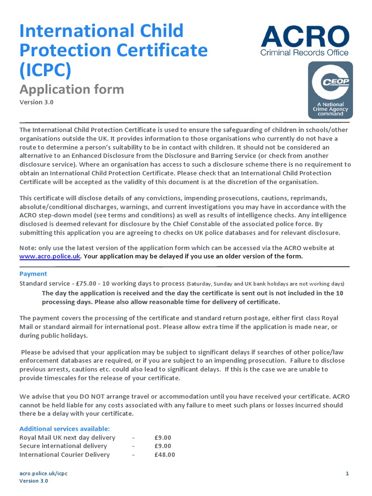 International Child Protection Certificate (ICPC) : Application Form ...