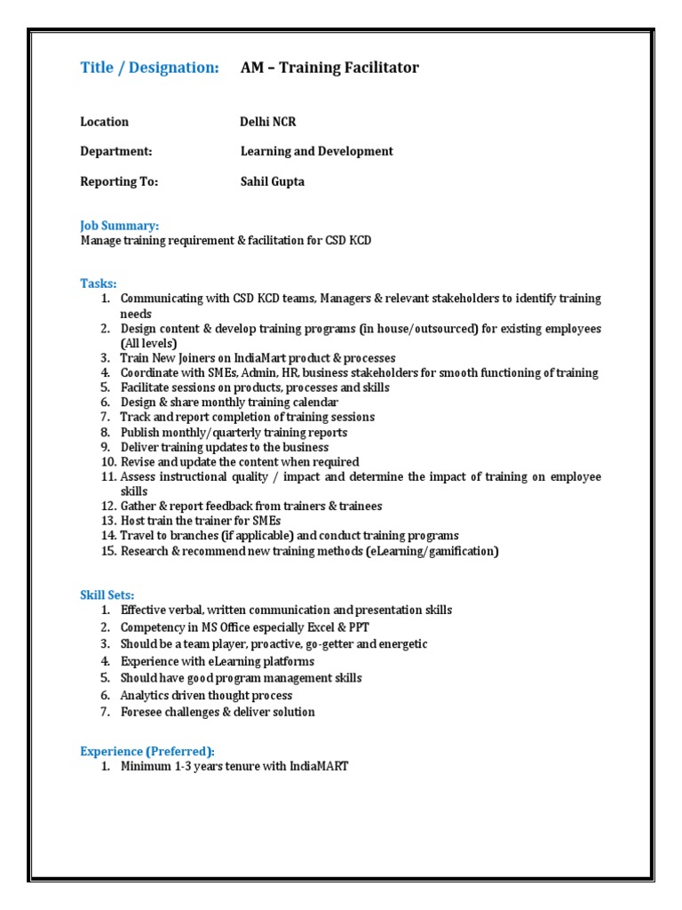 Job Description - CSD KCD Trainer | PDF