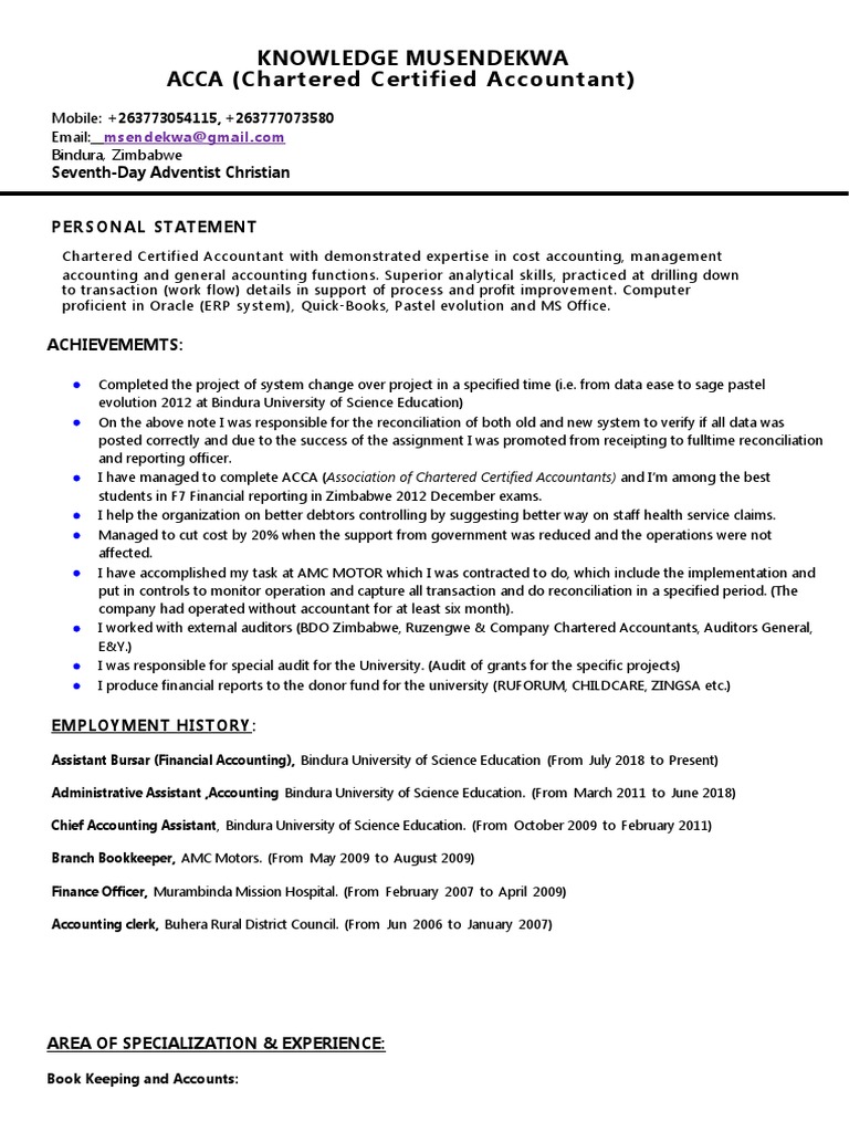 Knowledge Musendekwa ACCA (Chartered Certified Accountant) : Seventh ...