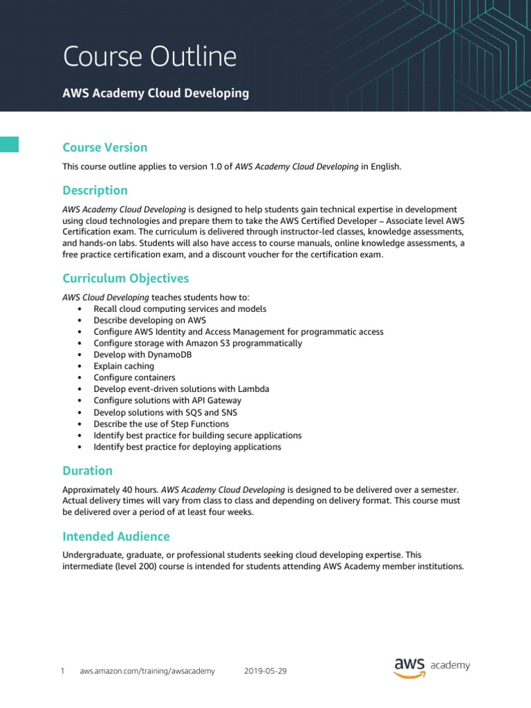 AWS Academy Cloud Developing Course Outline (English) | PDF | Amazon Web Services | Cloud Computing
