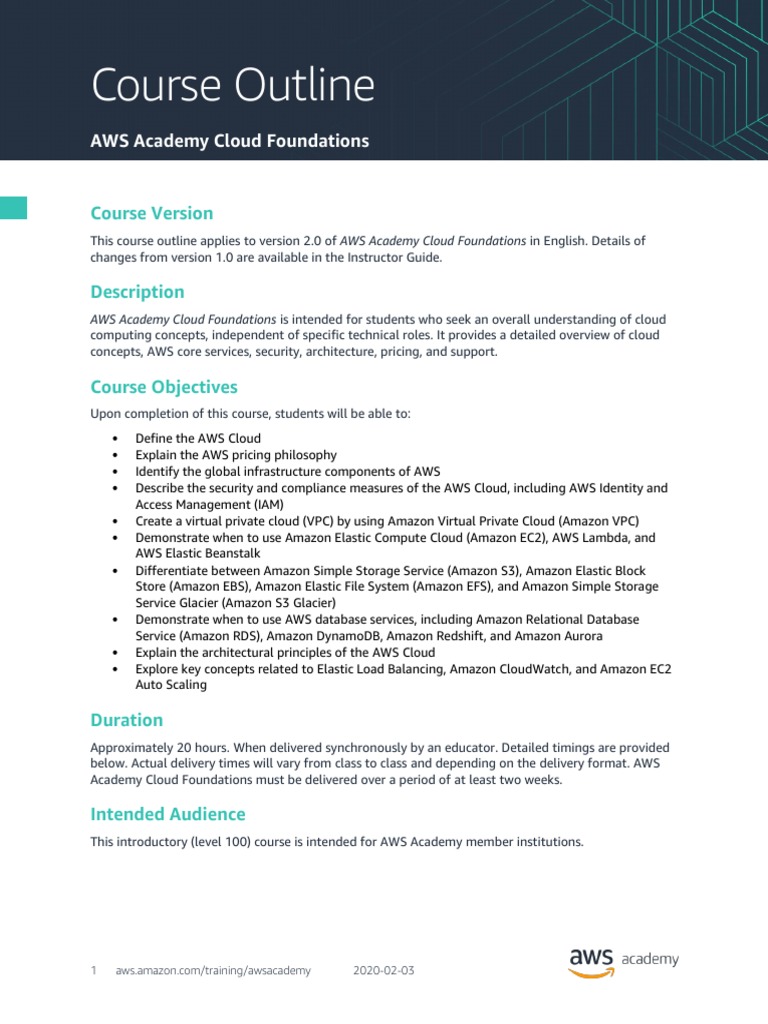 AWS Academy Cloud Foundations Course Outline (English) | PDF | Amazon ...
