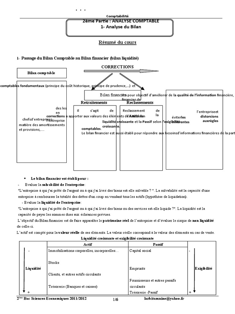 Analyse du Bilan Comptable 2 Bac Eco | PDF | Ratio financier | Capitaux ...