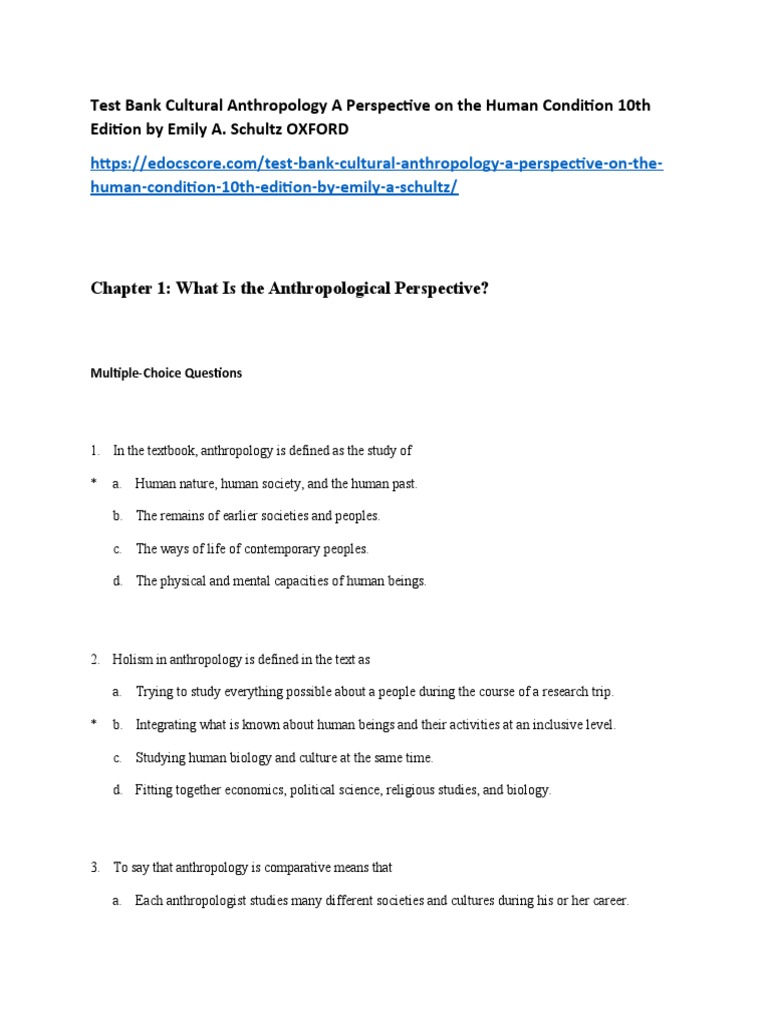 Test Bank for Cultural Anthropology 10th Edition | PDF | Social Science ...