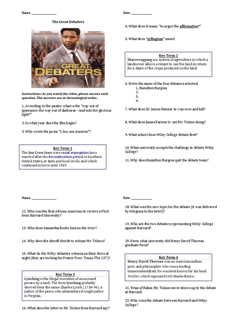 The Great Debaters Viewing Guide | PDF | Henry David Thoreau | Lynching