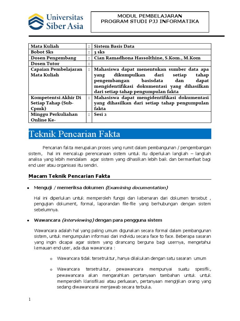 Modul Sistem Basis Data - Sesi 2 | PDF