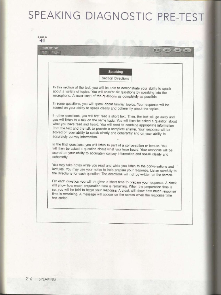 TOEFL SPEAKING Diagnostic Pre-Test | PDF