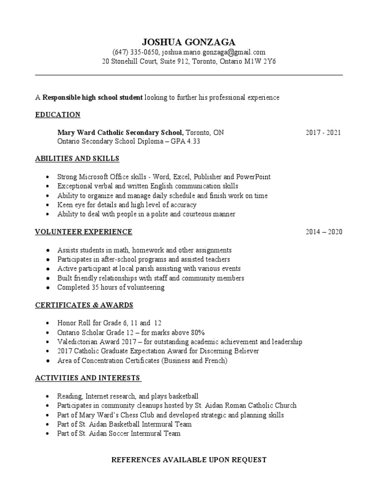 Co-Op Resume - Joshua Gonzaga | PDF