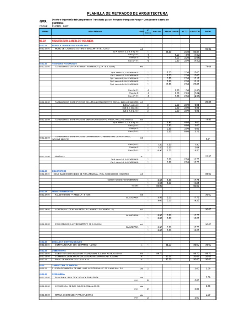 Metrados Arquitectura Caseta de Vigilancia | PDF