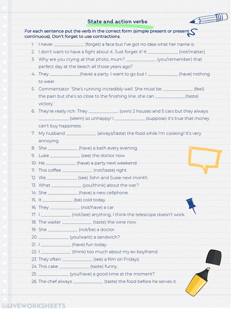 State and Action Verbs | PDF