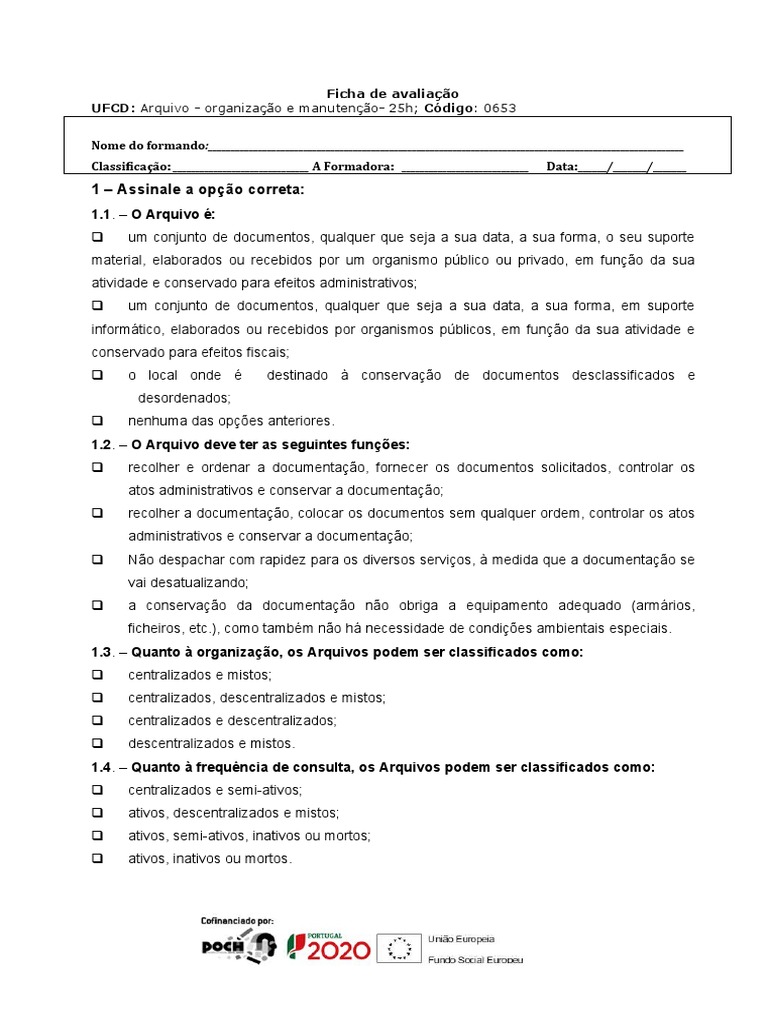 Ficha de Avaliação - UFCD 0653 | PDF | Informática | Computação e ...