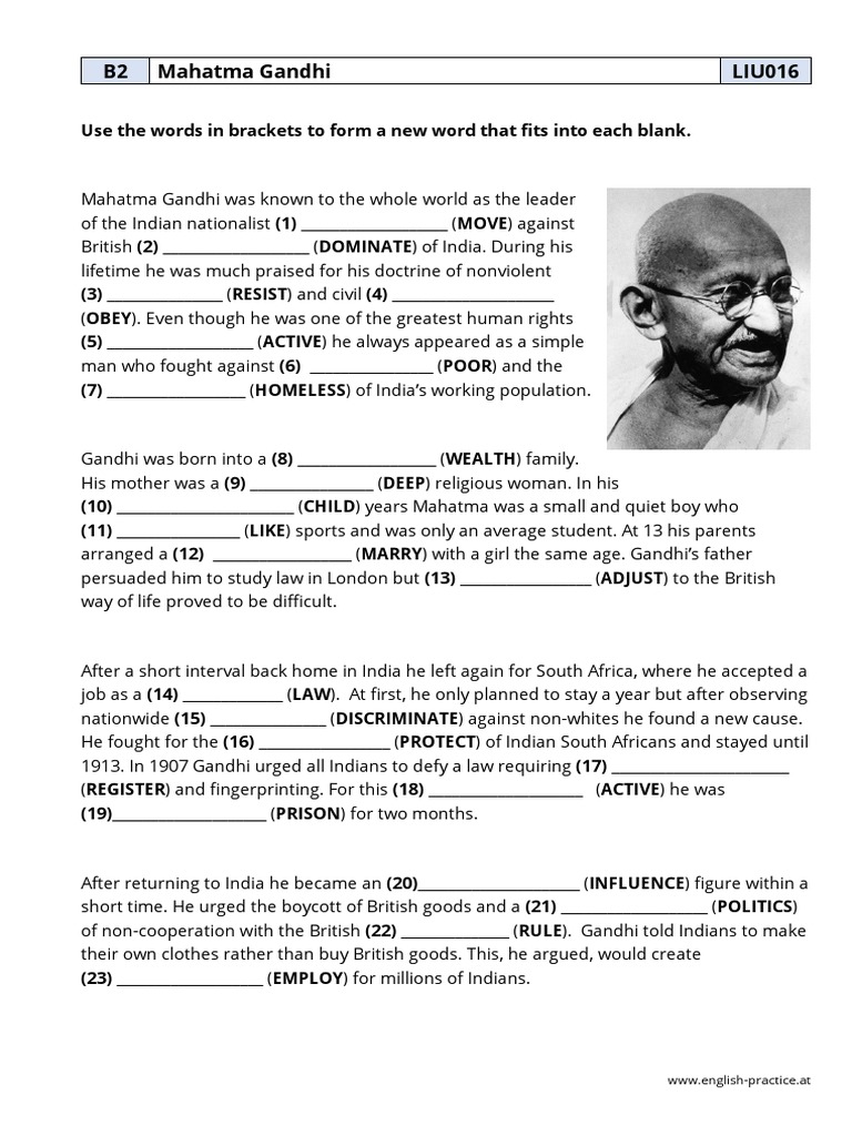 B2 Mahatma Gandhi LIU016: WWW - English-Practice - at | PDF | British ...