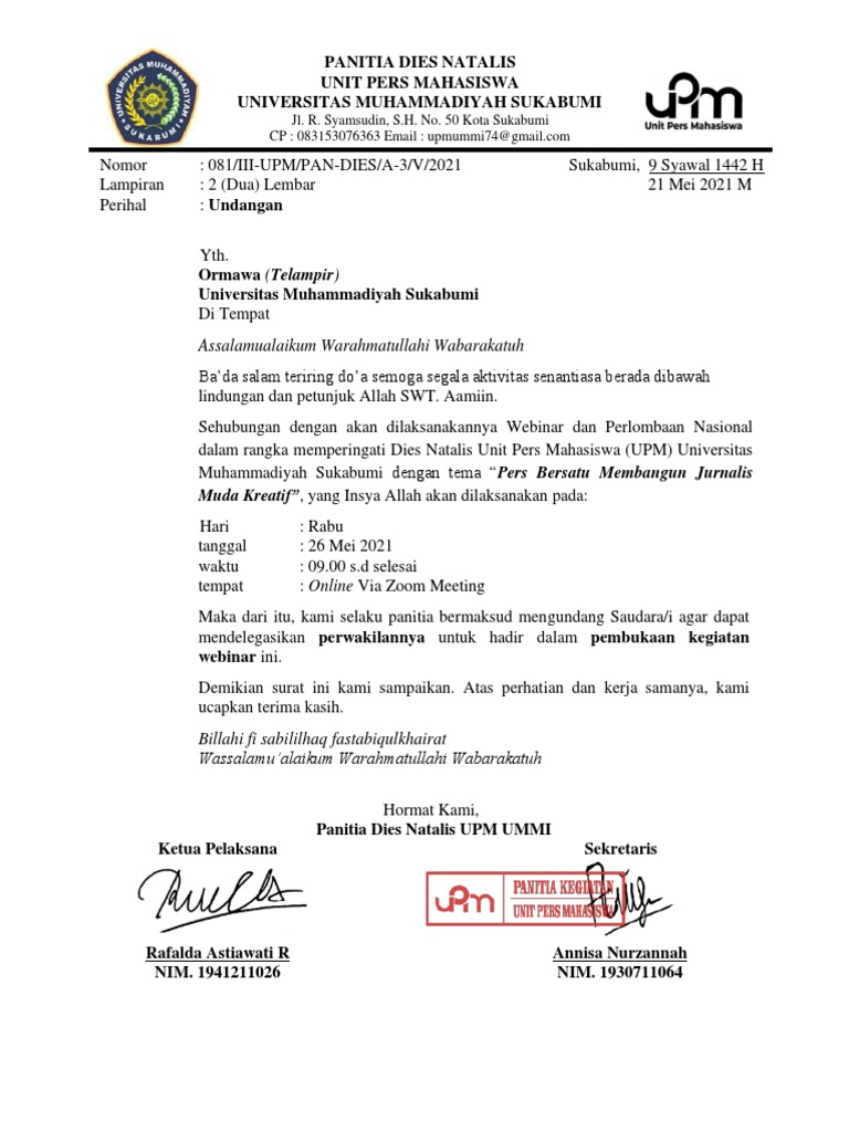 Surat Undangan Ormawa | PDF