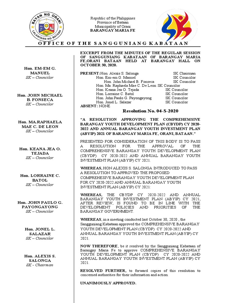 Resolution For Approving Abyip and Cbydp | PDF | Youth | Youth ...