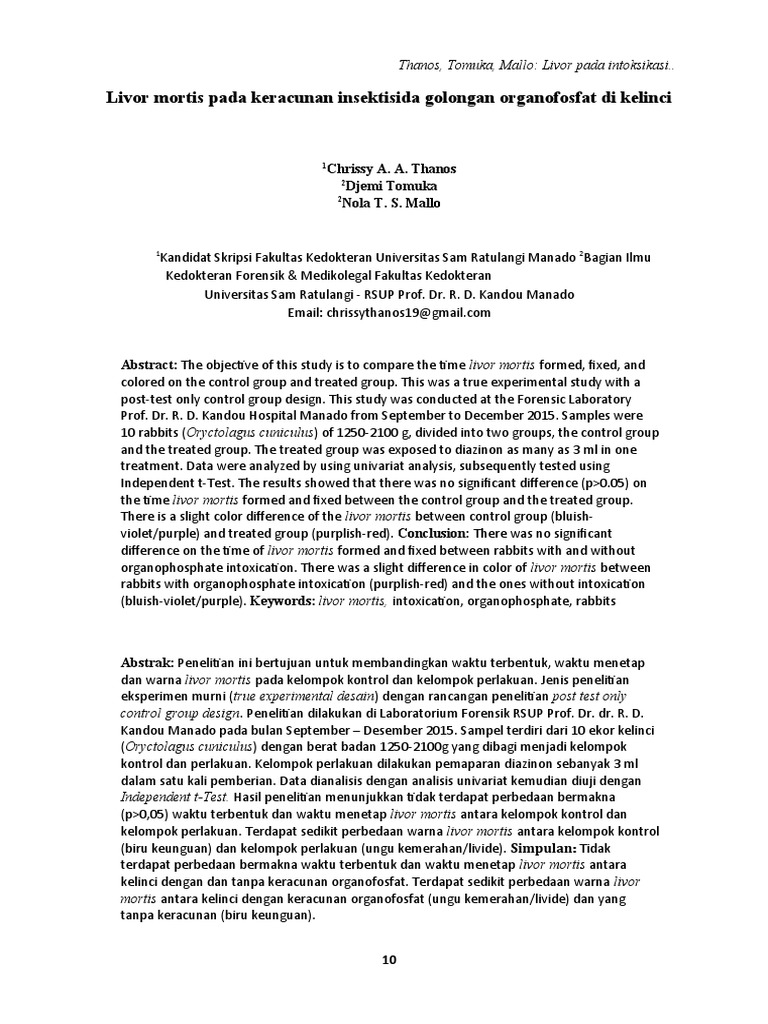 Livor Mortis Pada Keracunan Insektisida Golongan Organofosfat Di ...