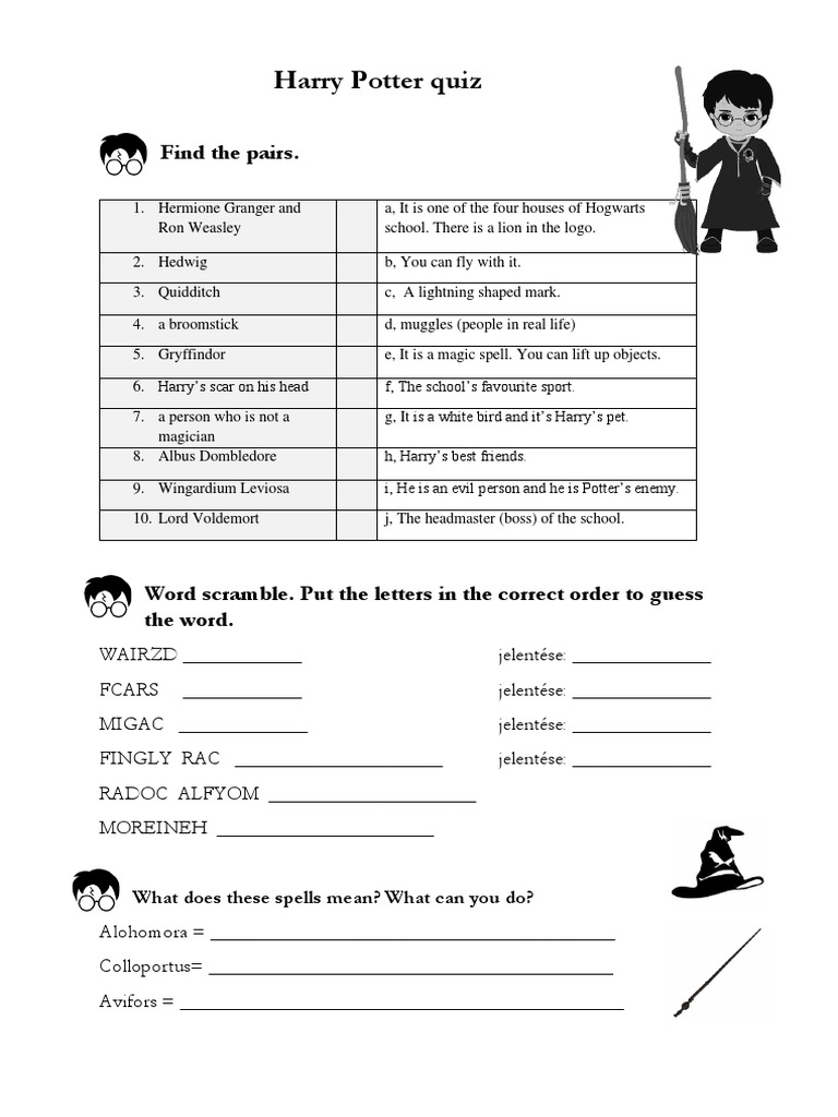 Harry Potter Quiz Worksheet (A1) | PDF