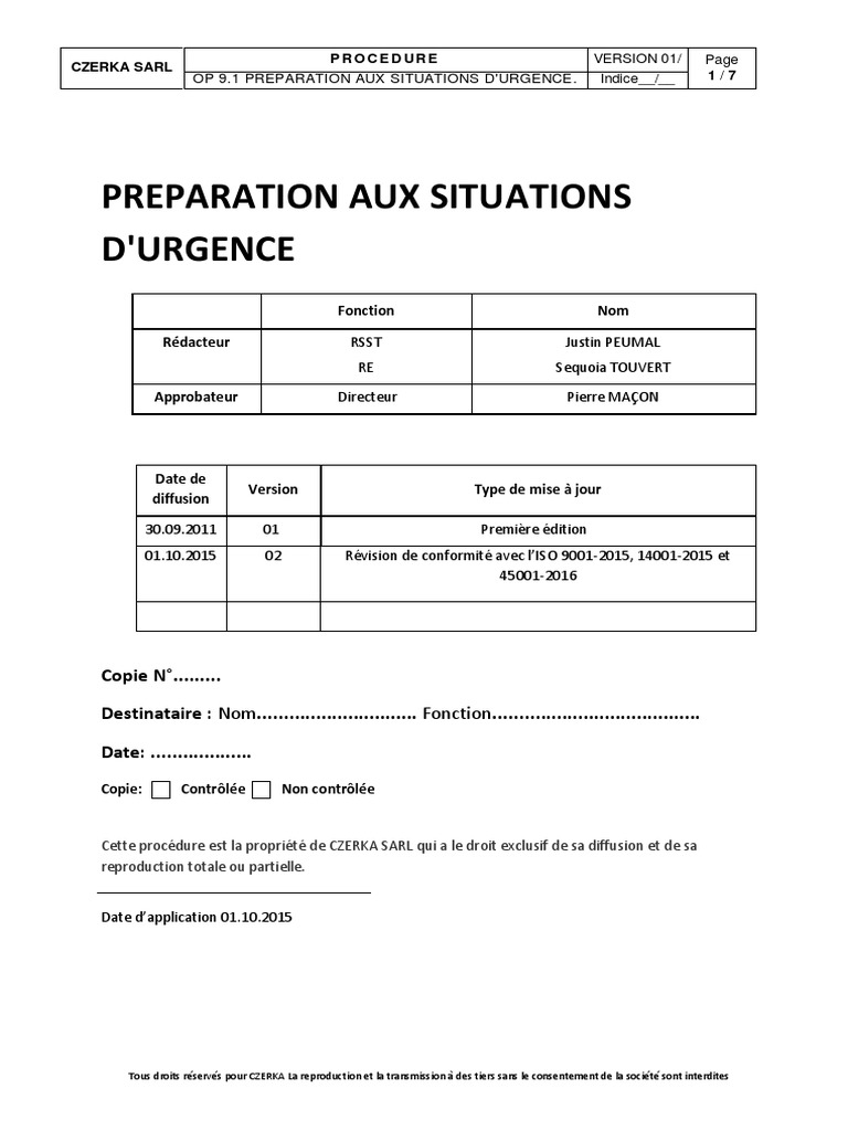 FR OP 9 - 1 Pr+®paration Aux Situations D'urgence | PDF | Risque | Sociétés