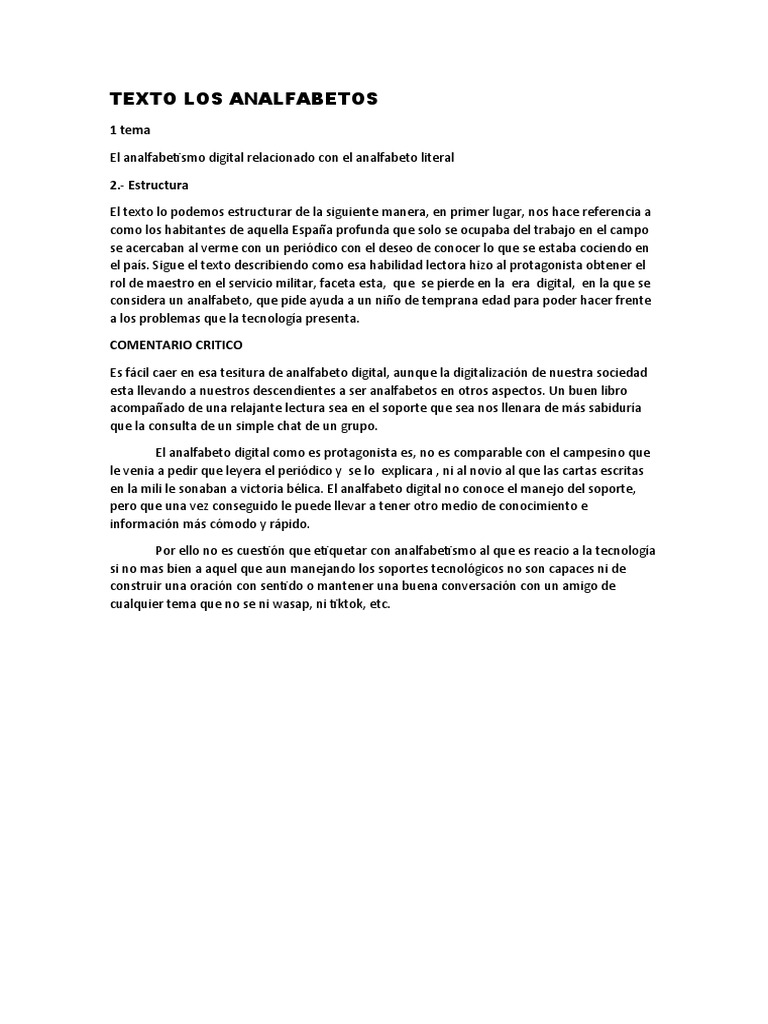 Texto Los Analfabetos | PDF