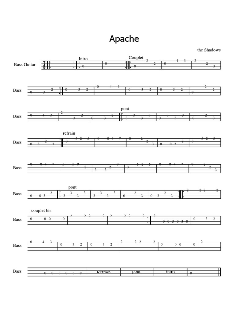 Apache - The Shadows (Basse) | PDF | Popular Music | Entertainment ...
