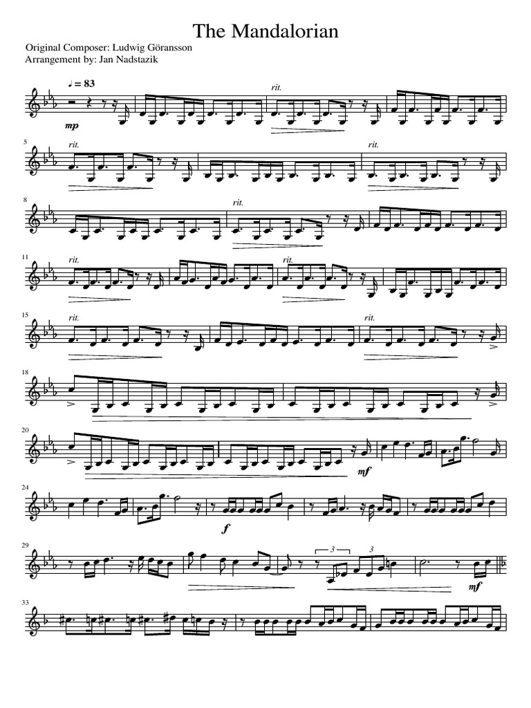 The Mandalorian: Arrangement By: Jan Nadstazik Original Composer ...