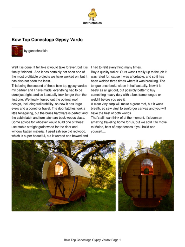 Bow Top Conestoga Gypsy Vardo: Instructables | PDF | Building Materials ...