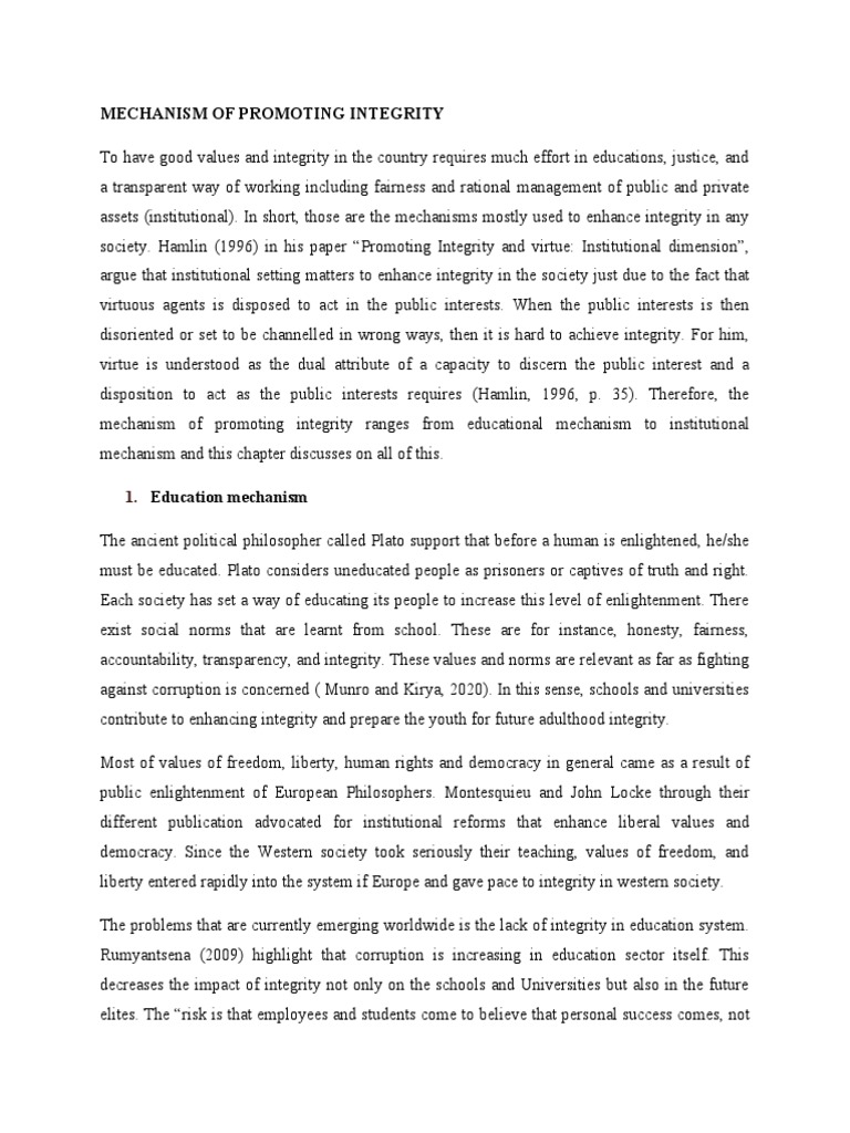 Mechanism of Promoting Integrity | PDF | Integrity | Social Justice