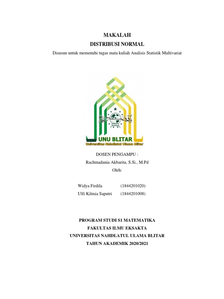Teori Distribusi Normal Multivariat | PDF | Metode & Bahan Ajar | Komputer