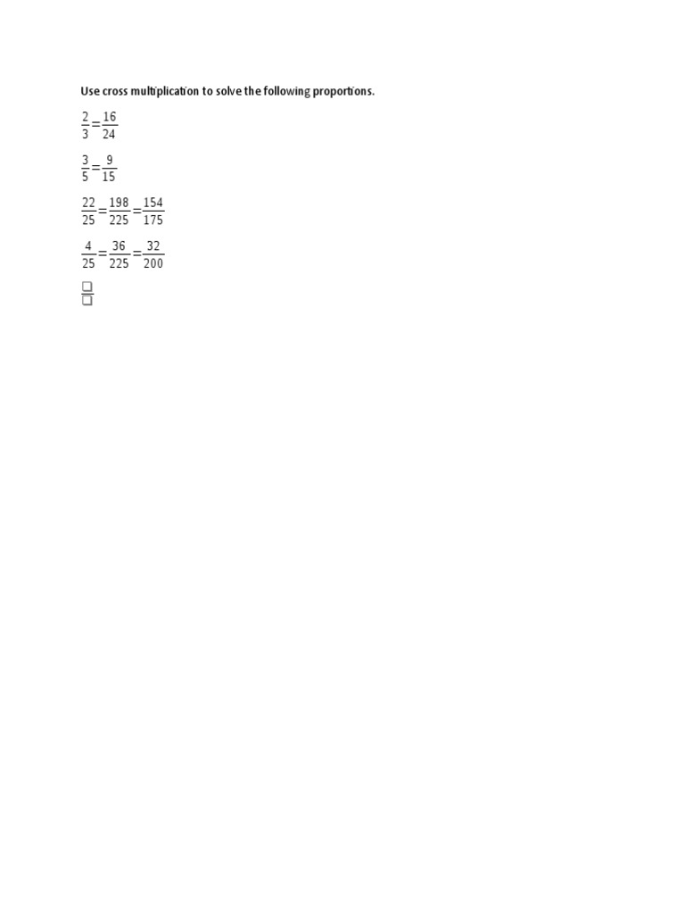 Use Cross Multiplication To Solve The Following Proportions | PDF ...