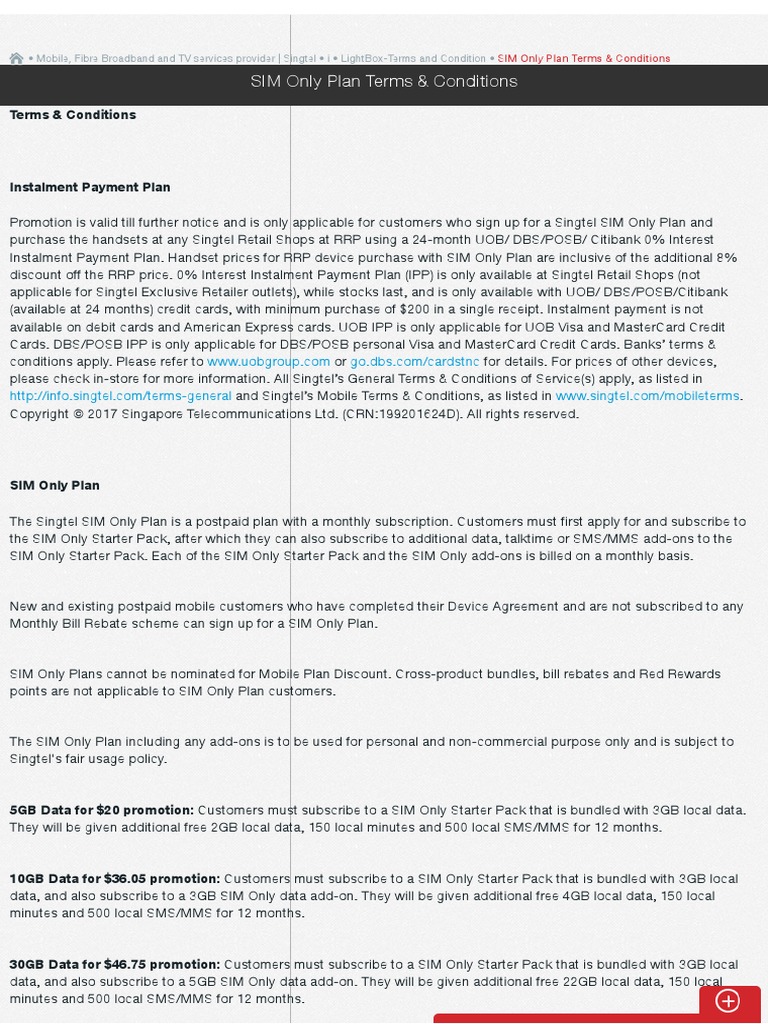 SIM Only Plan Terms & Conditions | PDF