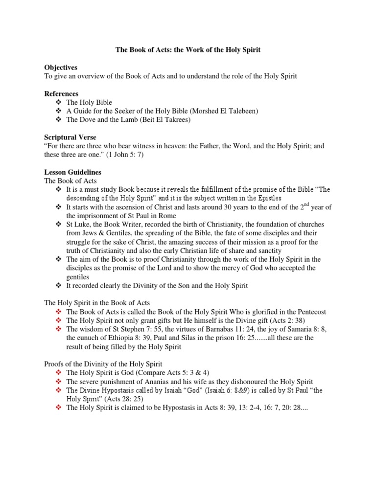 The Book of Acts: The Work of The Holy Spirit Objectives | PDF | Acts ...