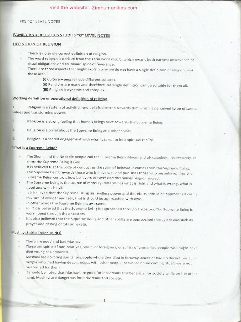 Family and Religious Studies Ordinary Level Notes 1 | PDF