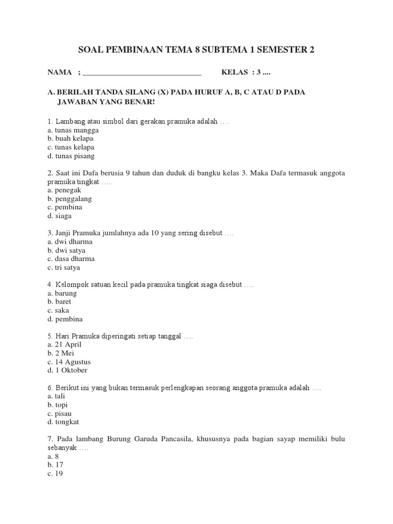 Soal Latihan Pembinaan Tema 8 Subtema 1 | PDF