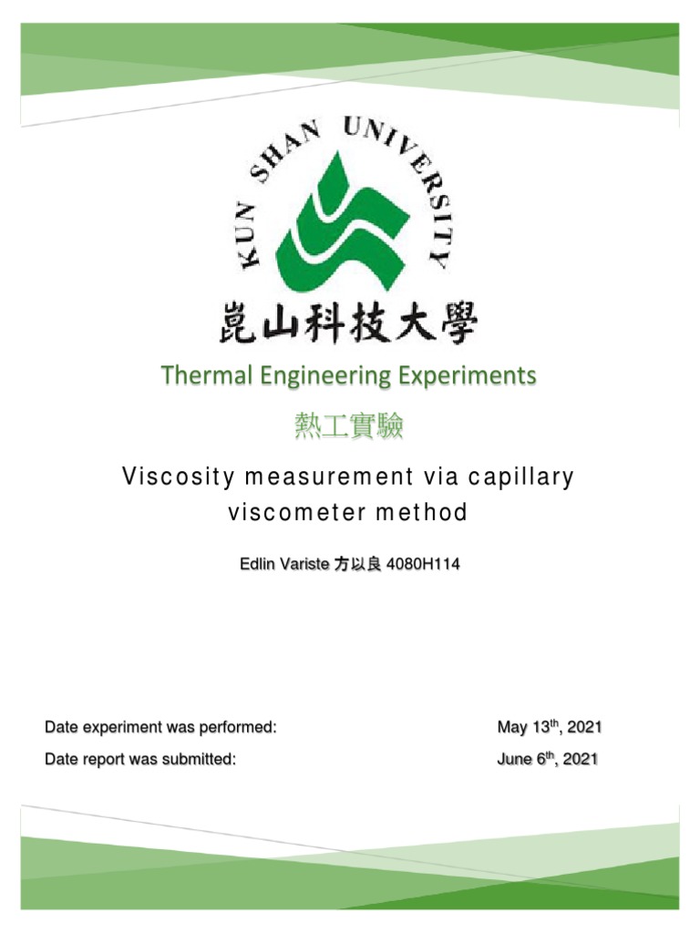 Lab 6 - Viscosity Measurement Via Capillary Viscometer Method PDF | PDF ...
