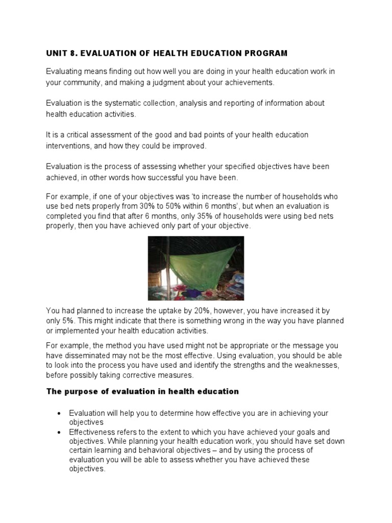 Unit 8. Evaluation of Health Education Program | PDF | Health Education ...