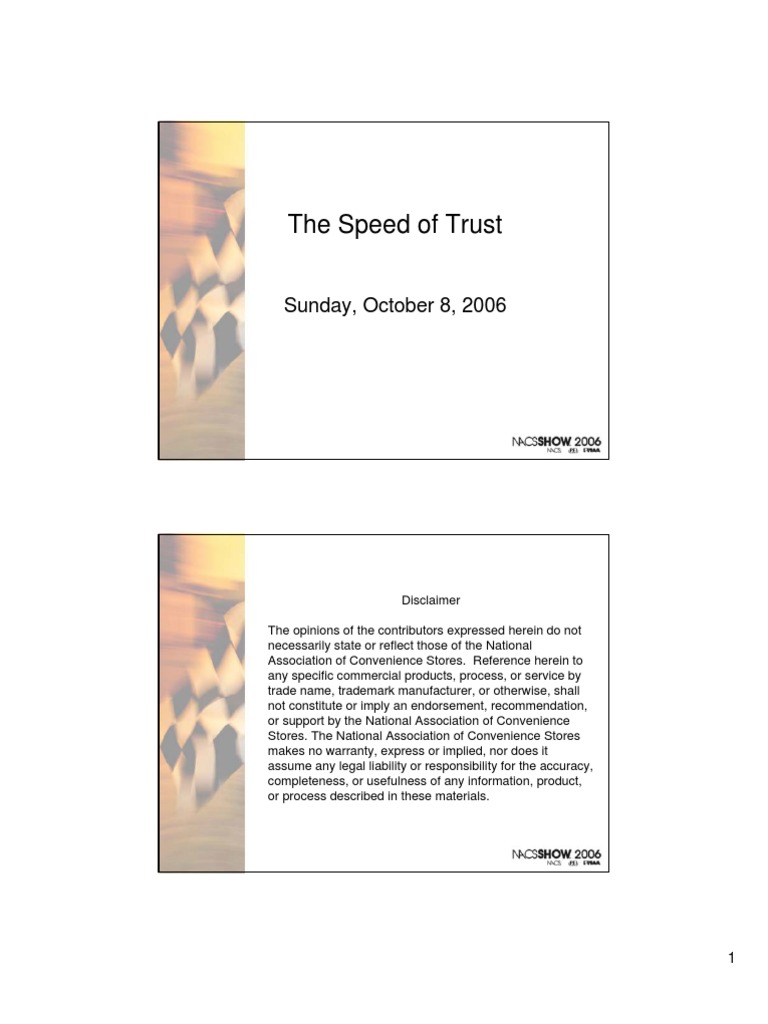 The Speed of Trust: Sunday, October 8, 2006 | PDF | Integrity | Credibility