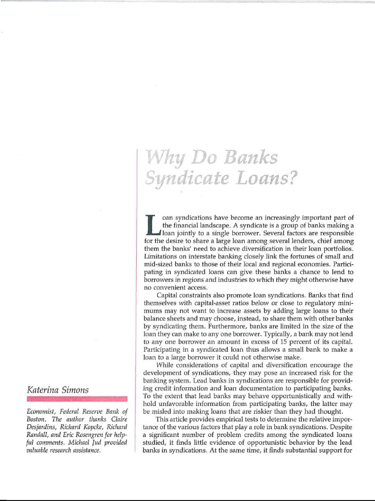 Why Do The Banks Syndicate Loans | PDF | Syndicated Loan | Loans