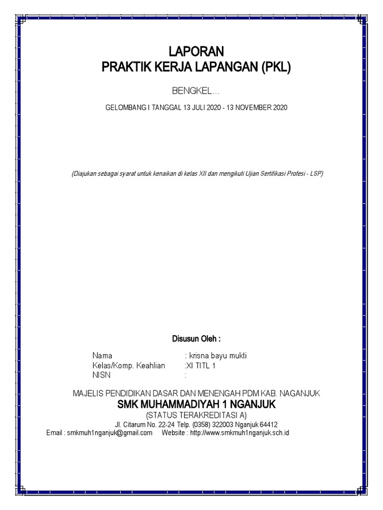FORMAT LAPORAN PKL - Contoh | PDF