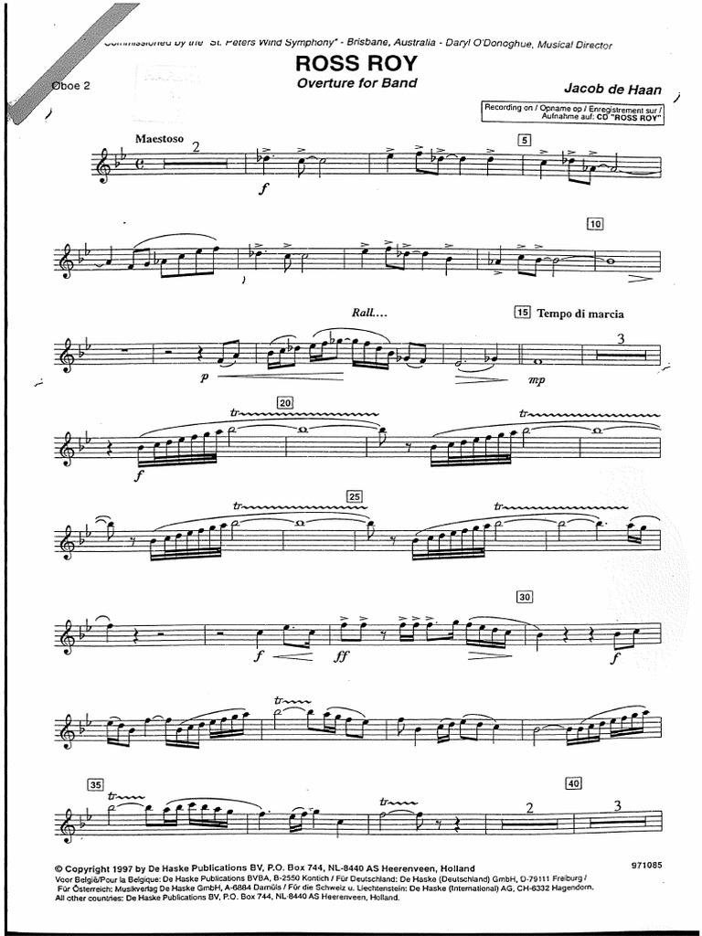 Oboe 2º - Ross Roy (Jacob de Haan) | PDF