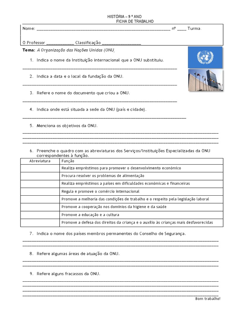 Ficha ONU | Download grátis PDF | Nações Unidas | Relações Internacionais